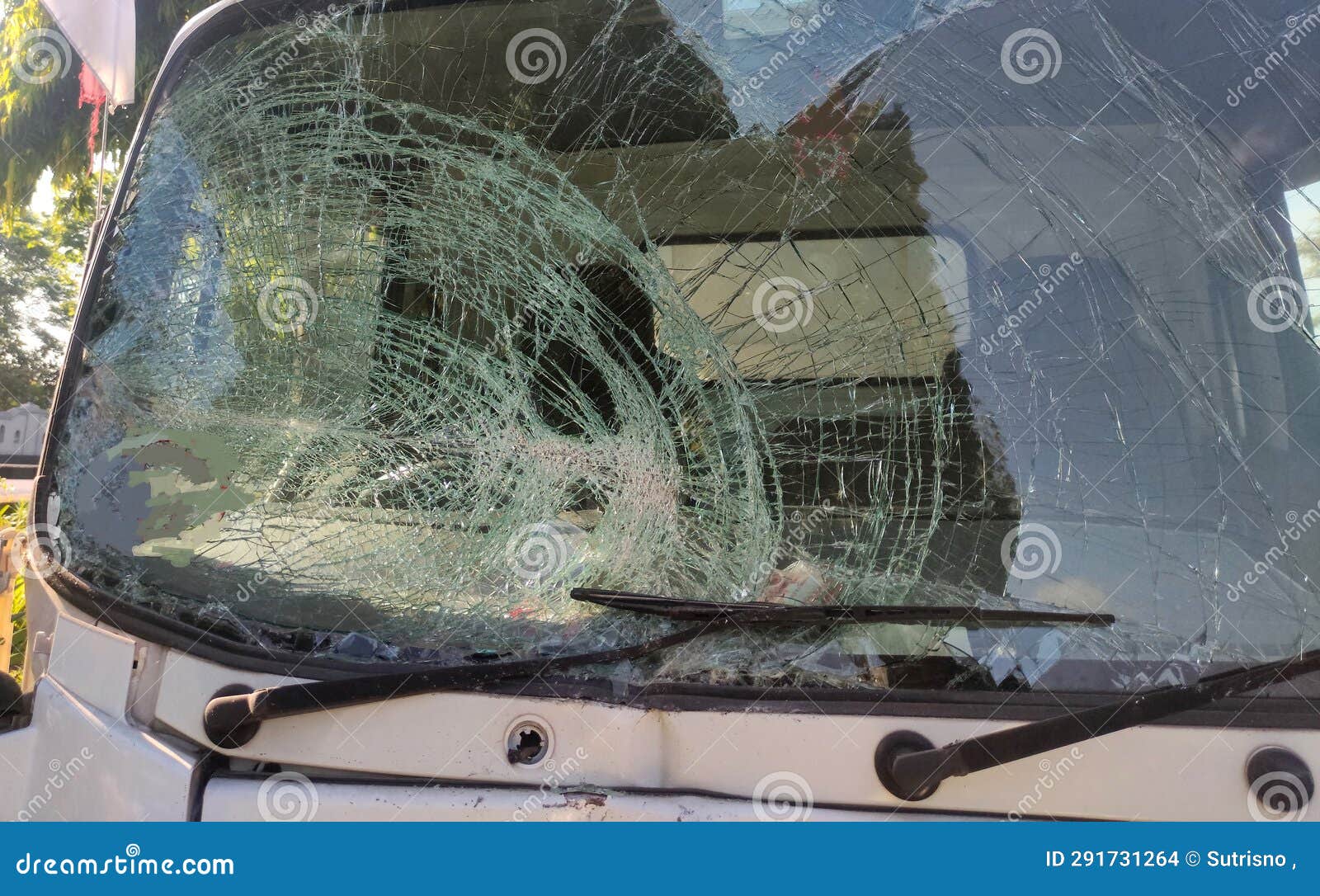 Close-up on a Broken Car Windshield. Broken Glass Due To Accident Stock ...