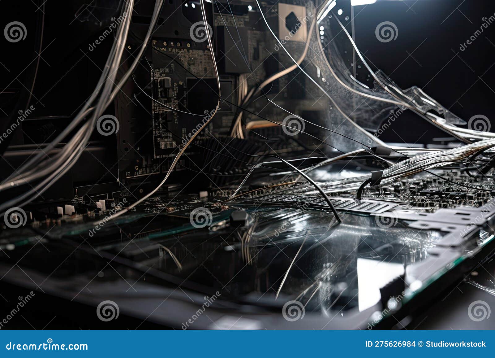 Close-up of Broken Computer Screen, with Wires and Cables Visible Stock ...