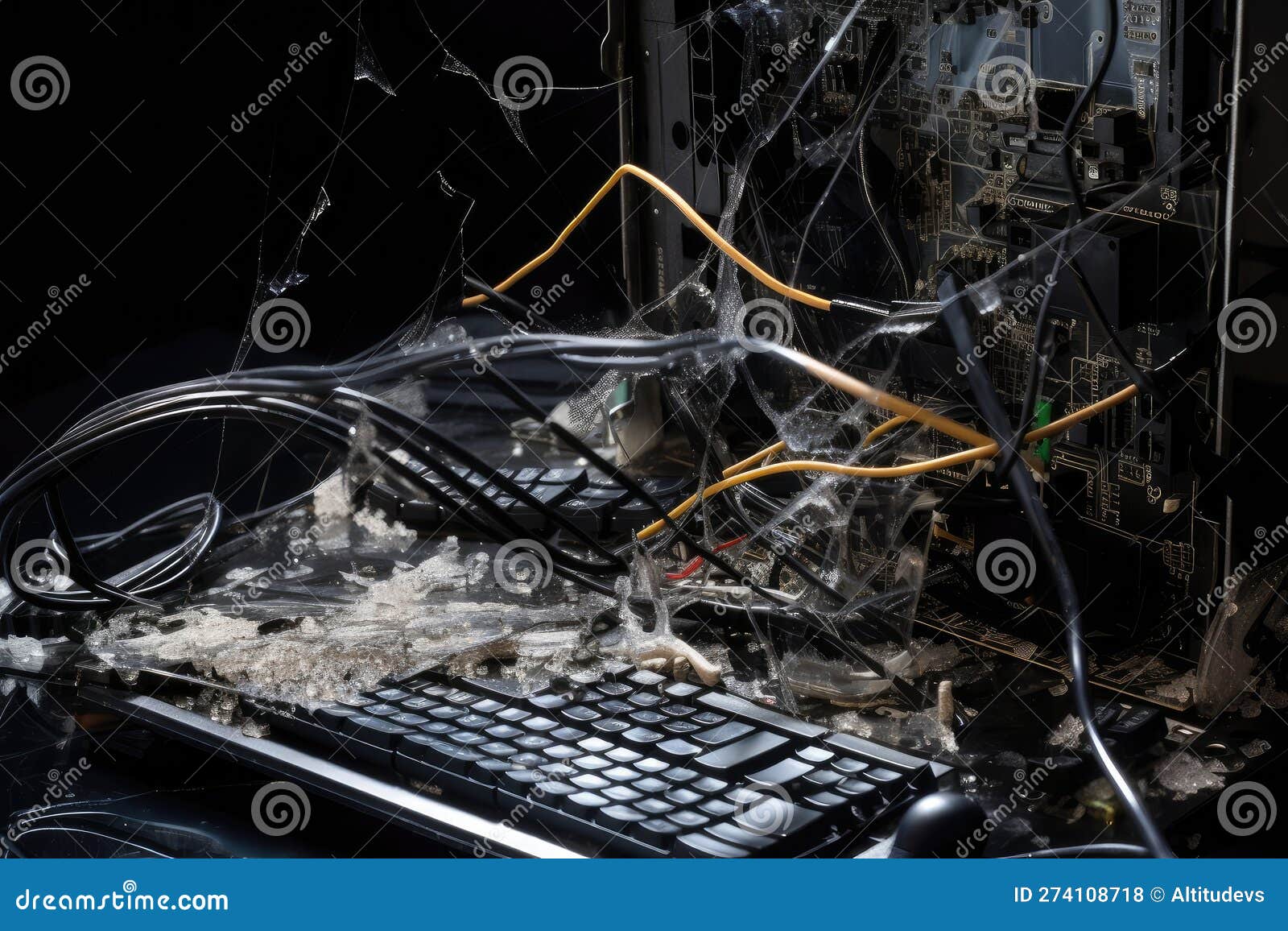 Close-up of Broken Computer Screen, with Wires and Cables Visible Stock ...