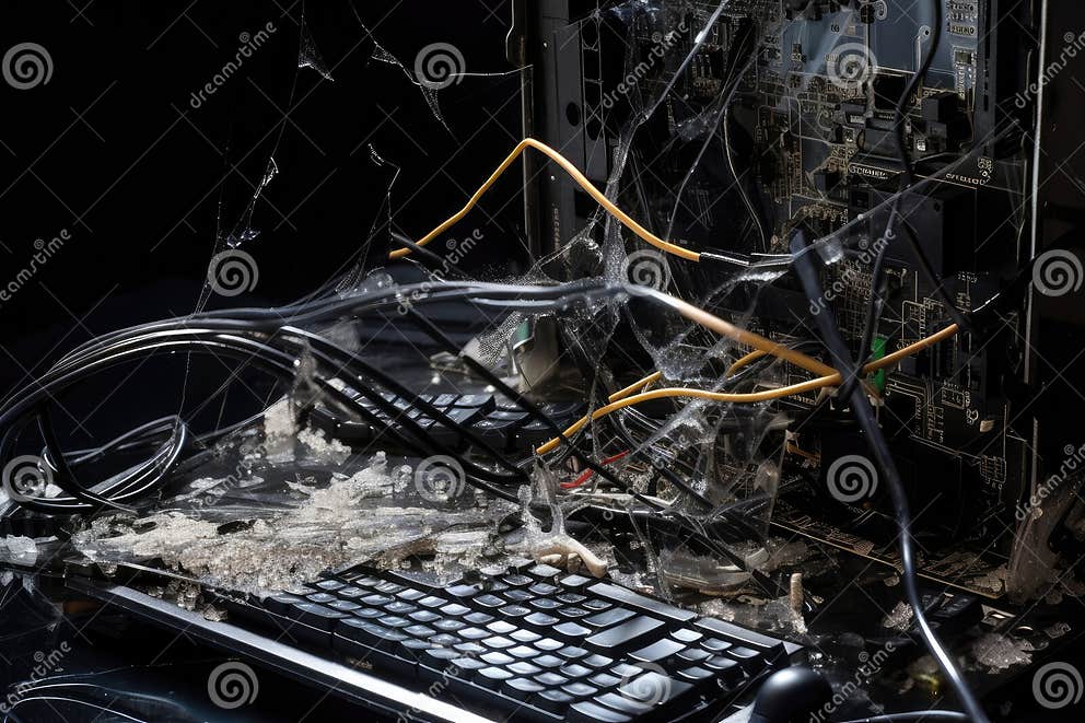 Close-up of Broken Computer Screen, with Wires and Cables Visible Stock ...