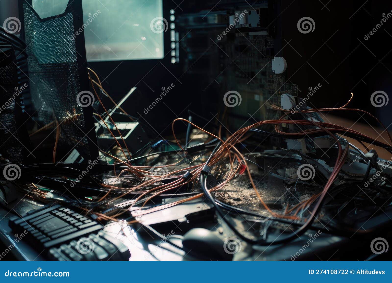 Close-up of Broken Computer Screen, with Wires and Cables Visible Stock ...