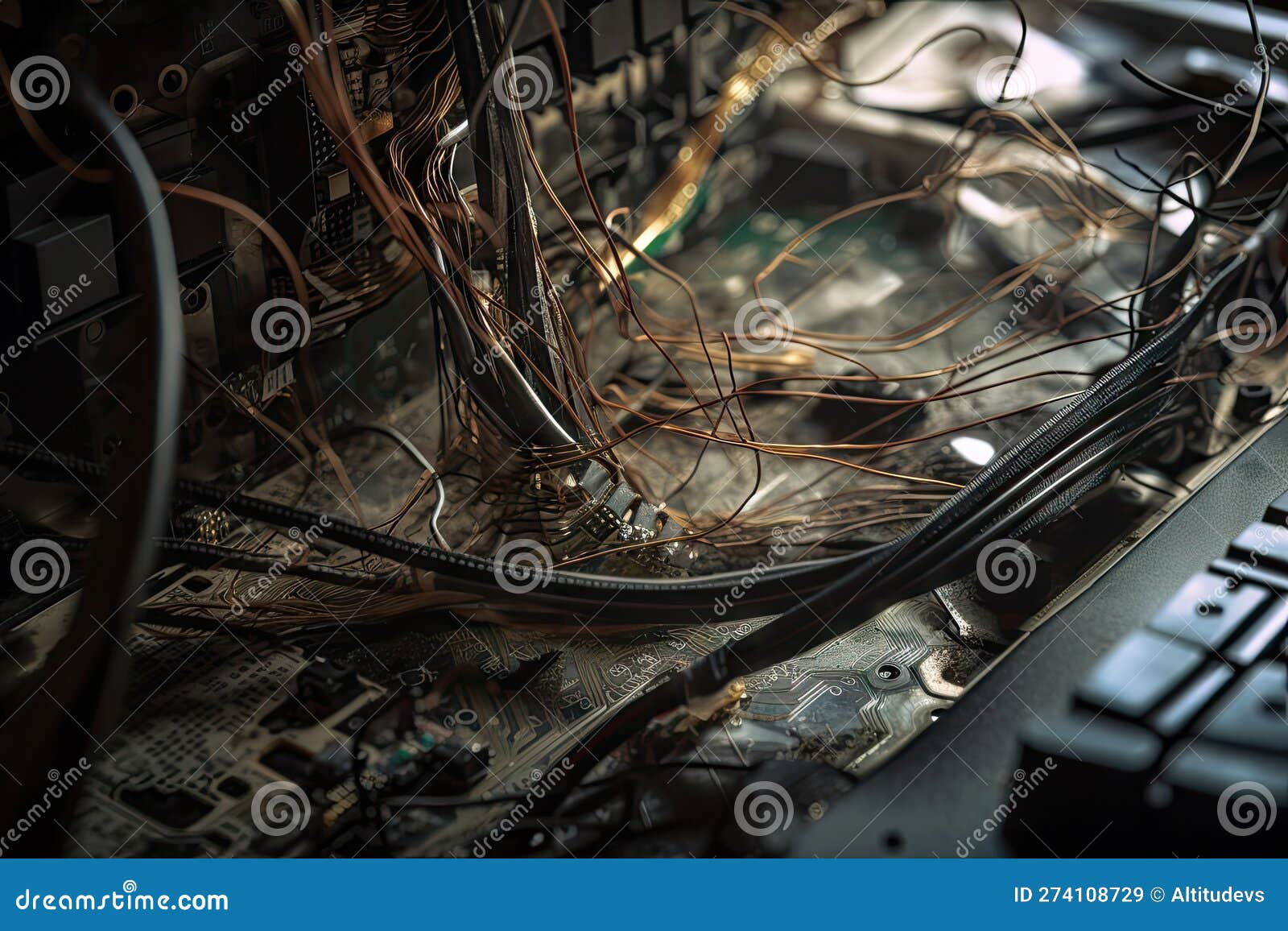 Close-up of Broken Computer Screen, with Wires and Cables Visible Stock ...