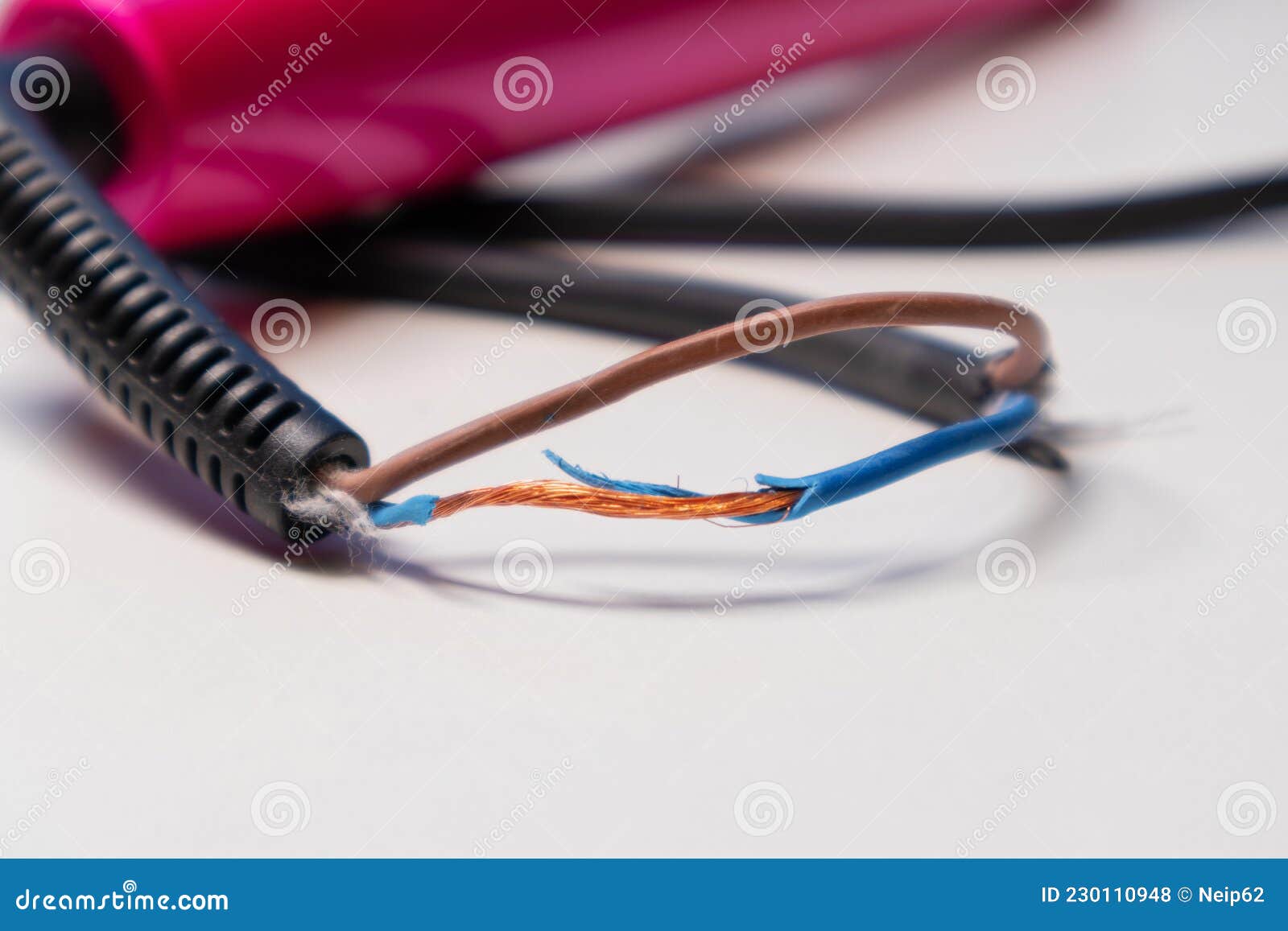 Close Up of a Broken Electrical Wire for Electrotechnics. Insulation is ...