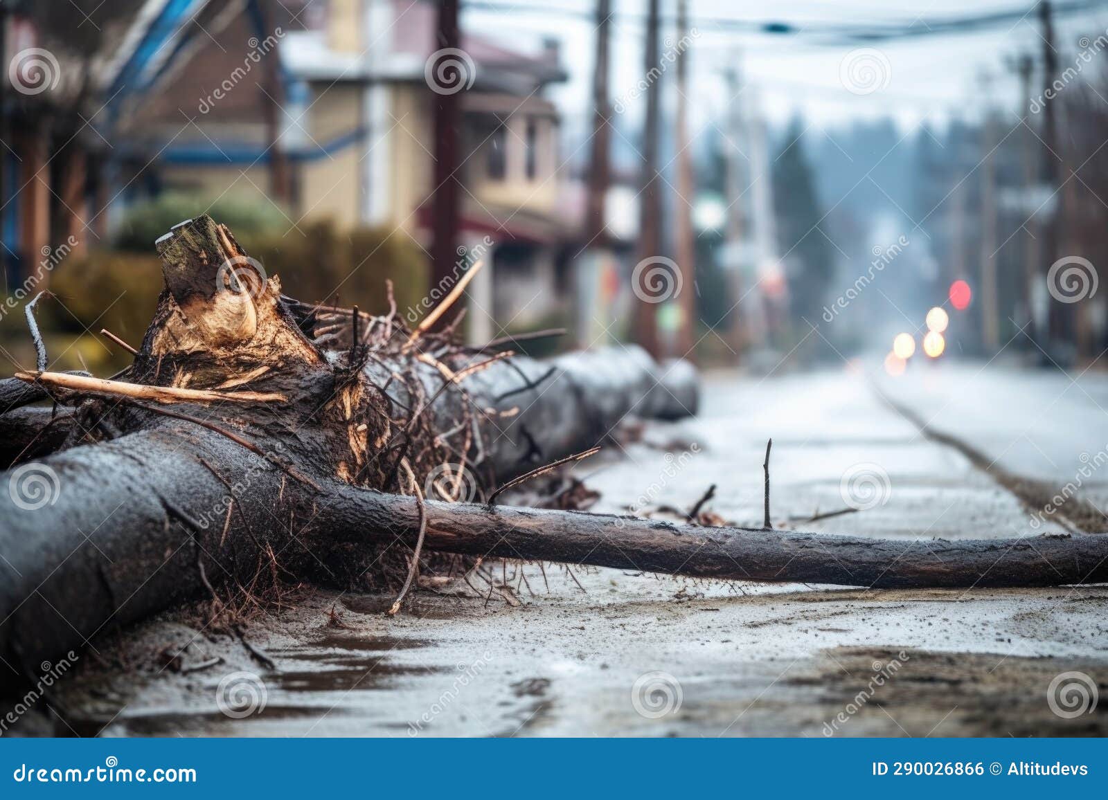 Close-up of a Broken Power Line Pole Amidst Storm Debris Stock Photo ...