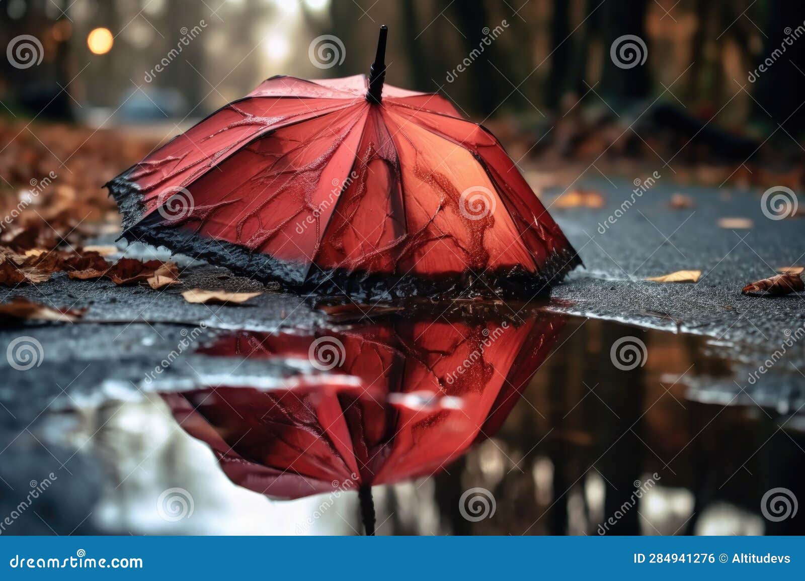 Close-up of Broken Umbrella Lying in a Puddle Stock Photo - Image of ...