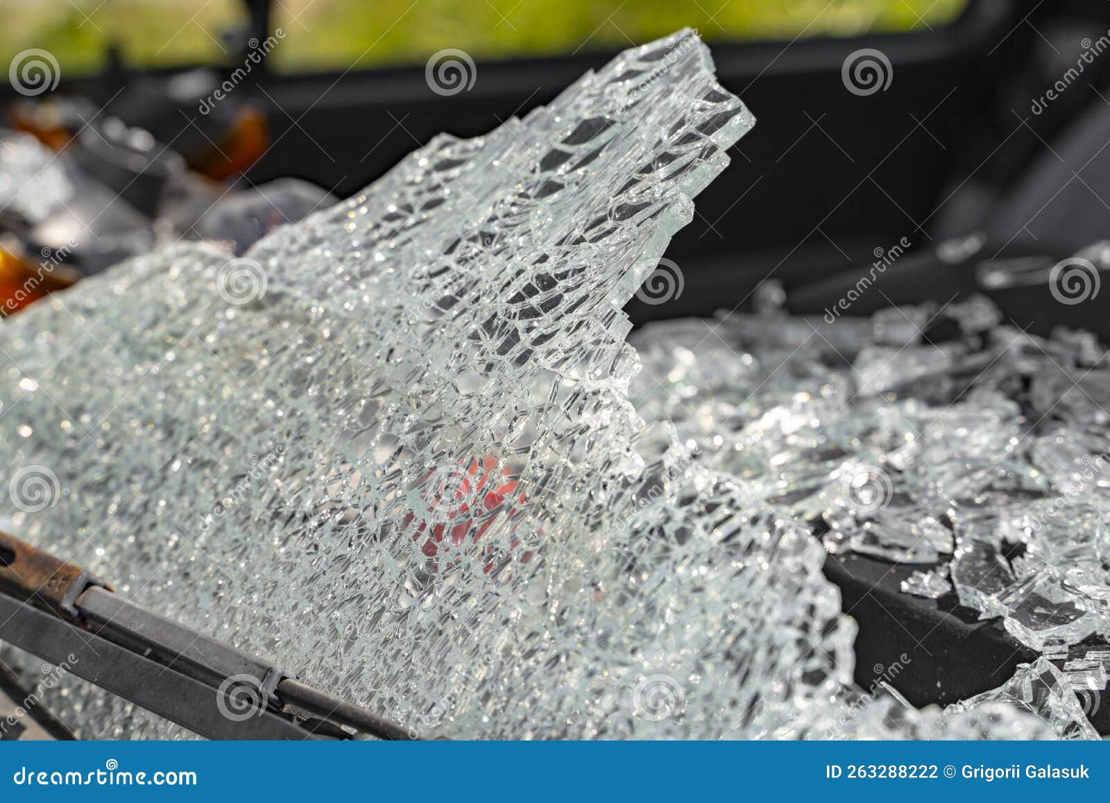 Close-up of the Broken Windshield on the Car. Cracks in the Glass after ...