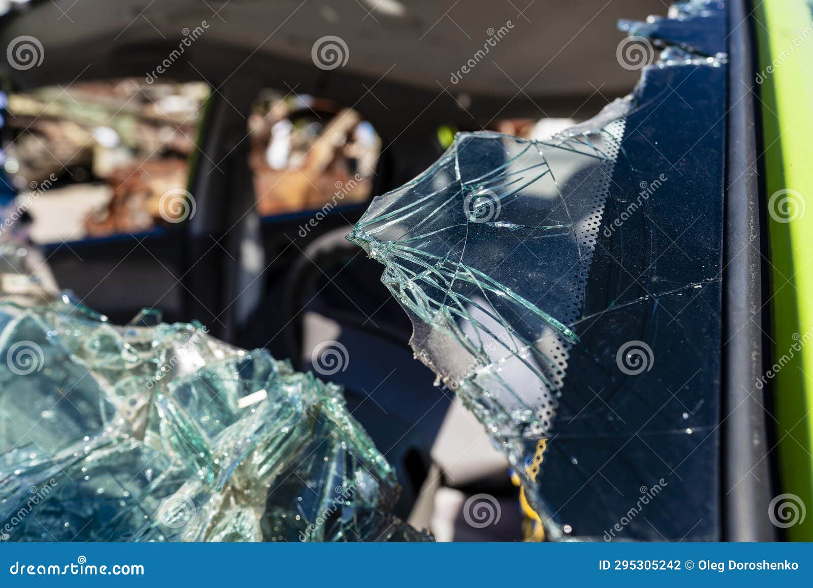 Close-up of the Broken Windshield of the Car. an Old Abandoned Car with ...