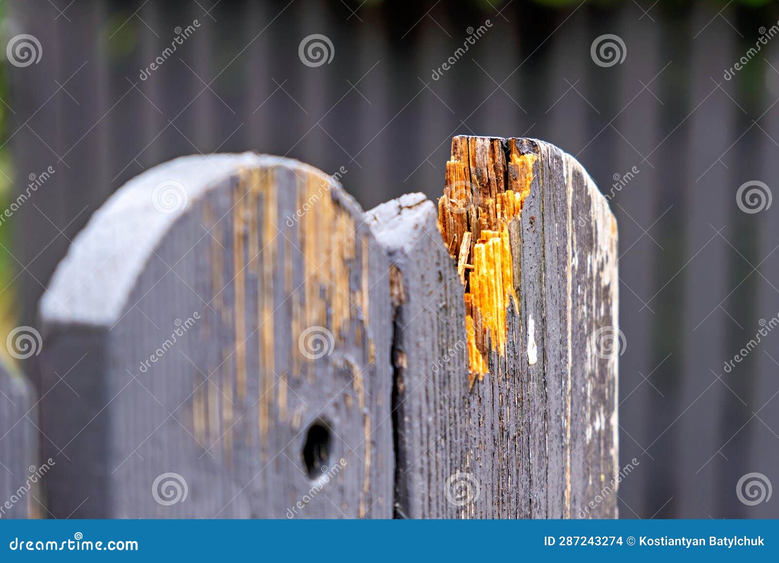 Close-up of a Broken Wooden Fence Stock Photo - Image of backgrounds ...