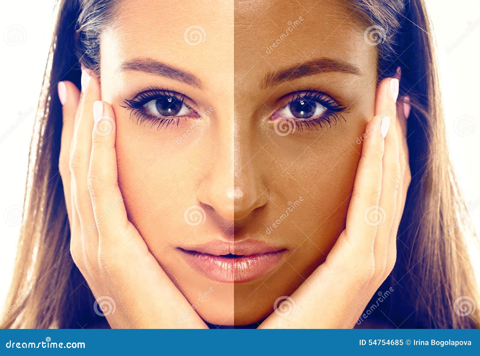 Close Up Bronzeado Da Cara Da Mulher Meio Imagem de Stock - Imagem de ...