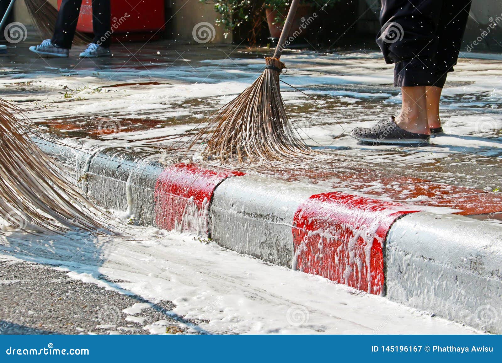 Close Up Broom Worker Cleaning Dirty Footpath Stock Image - Image of ...