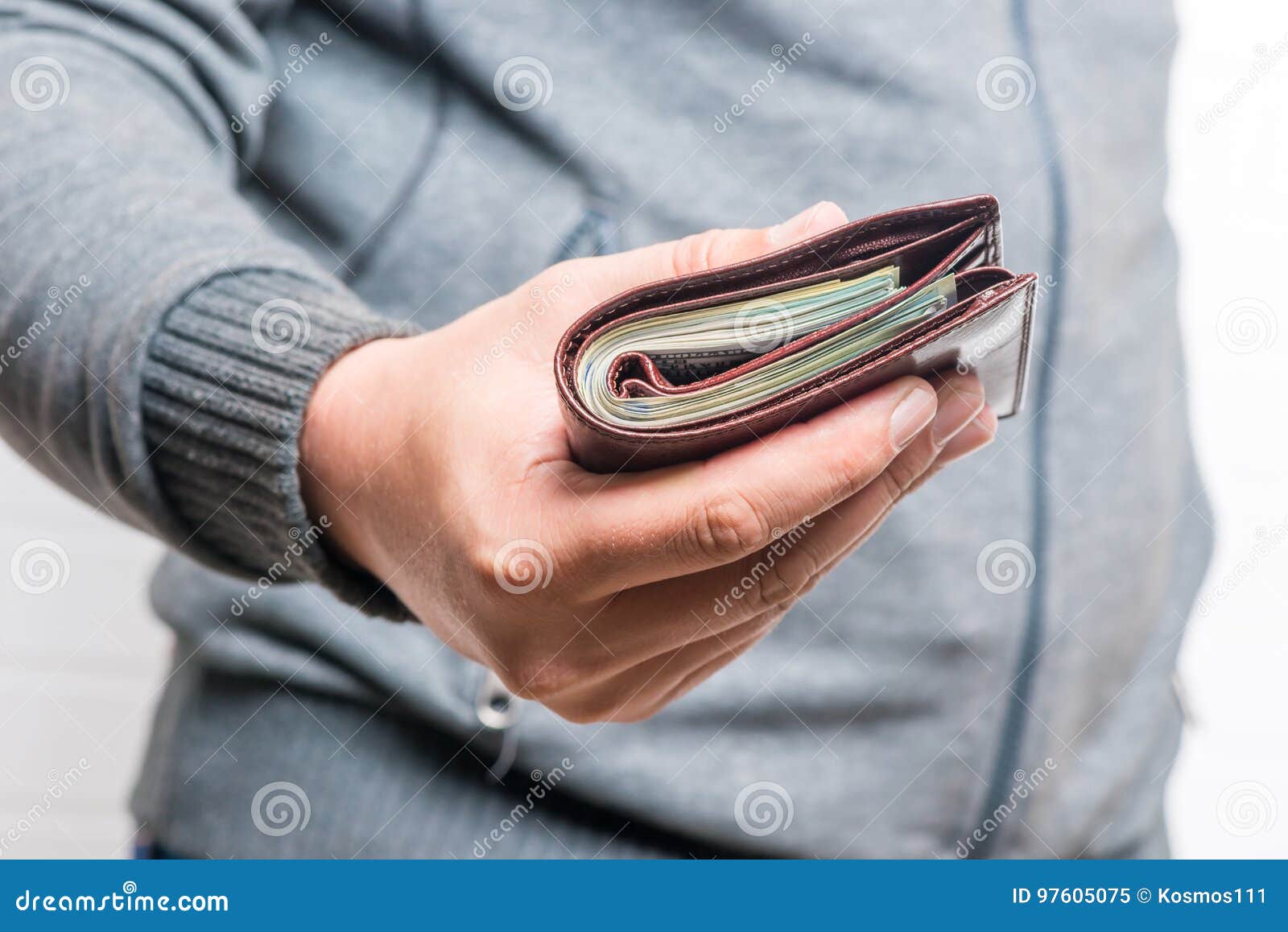 Close-up Brown Leather Wallet Stuffed with Money Stock Image - Image of ...