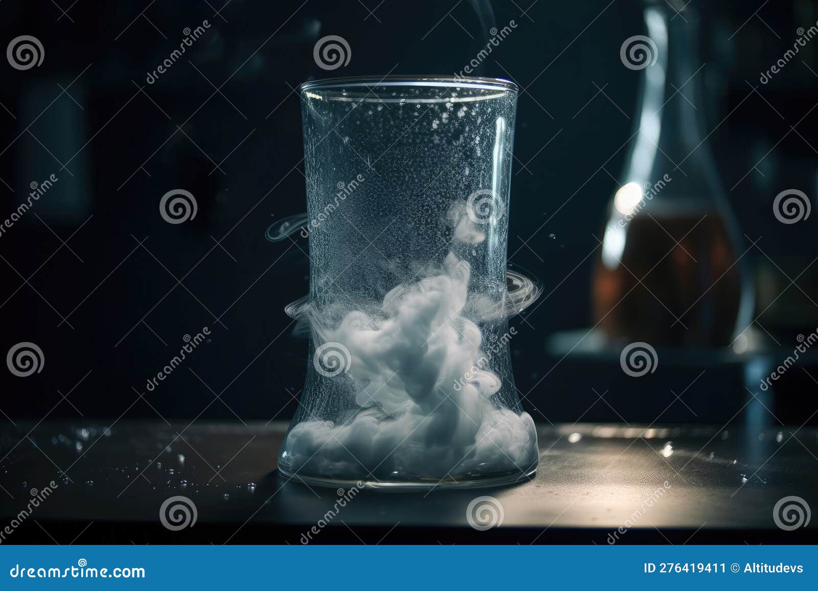 Close-up of Bubbling Beaker, with Steam Rising from the Liquid Inside ...