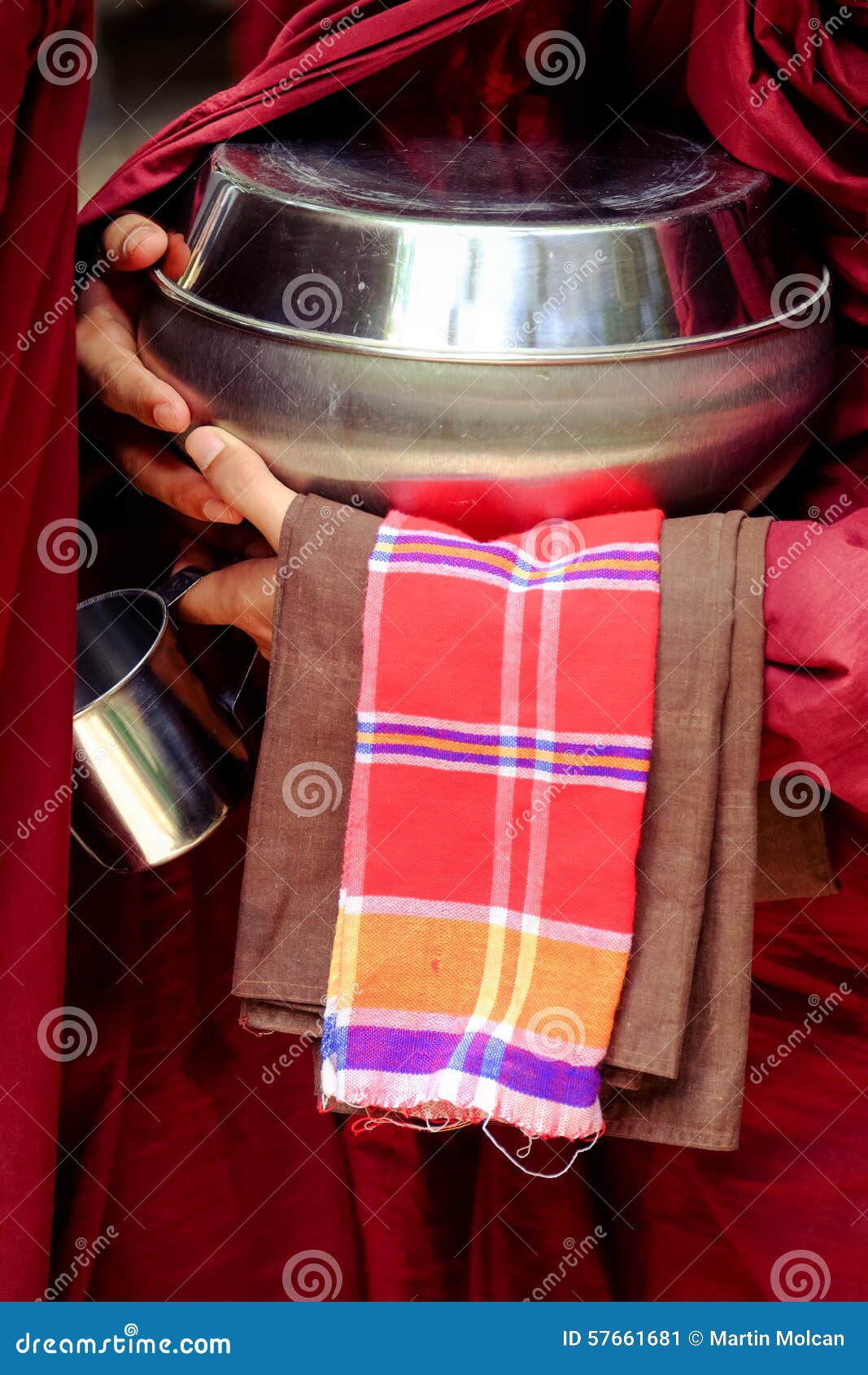 Close Up of Buddhist Monk Hands Holding a Bowl and Cup Stock Image ...