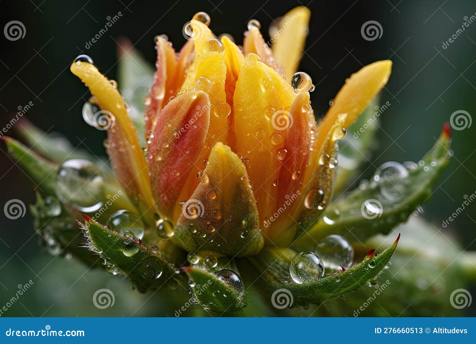 Close-up of Budding Flower, with Dew Drops on the Petals Stock Image ...