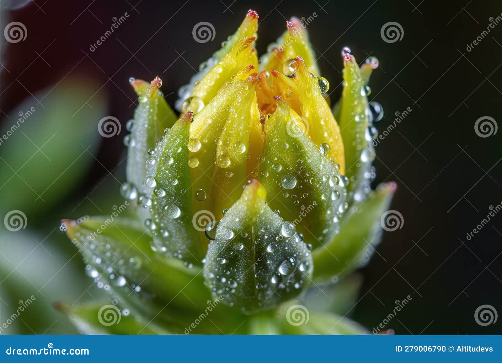 Close-up of Budding Flower, with Dew Drops on the Petals Stock ...