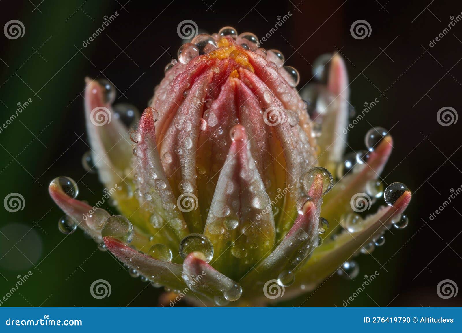 Close-up of Budding Flower, with Dewdrop on Each Petal Stock Photo ...