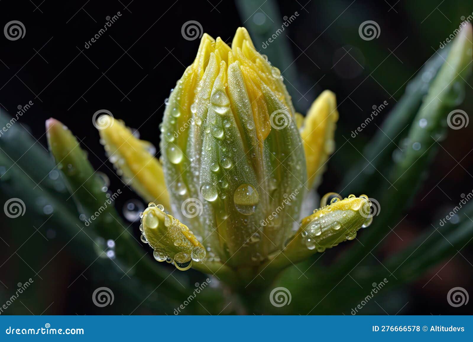 Close-up of Budding Flower, with Dewdrop on Each Petal Stock Photo ...
