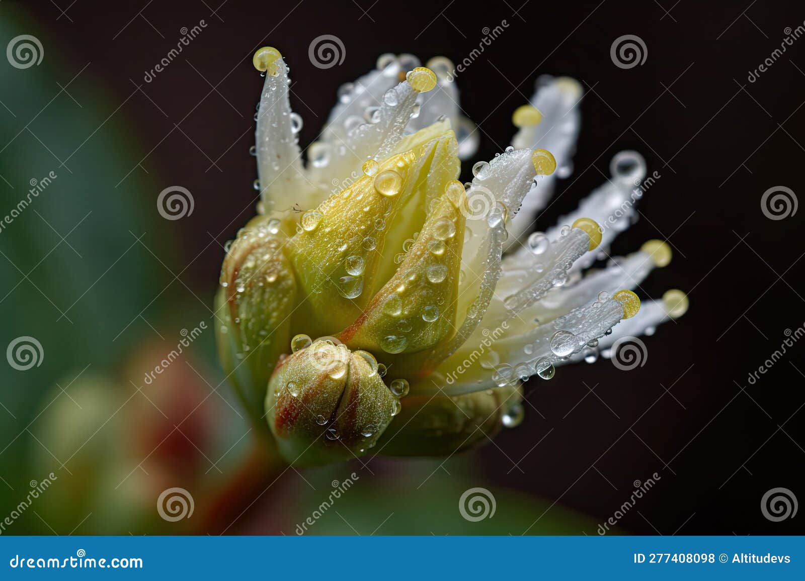 Close-up of Budding Flower, with Dewdrop on Its Petals Stock ...