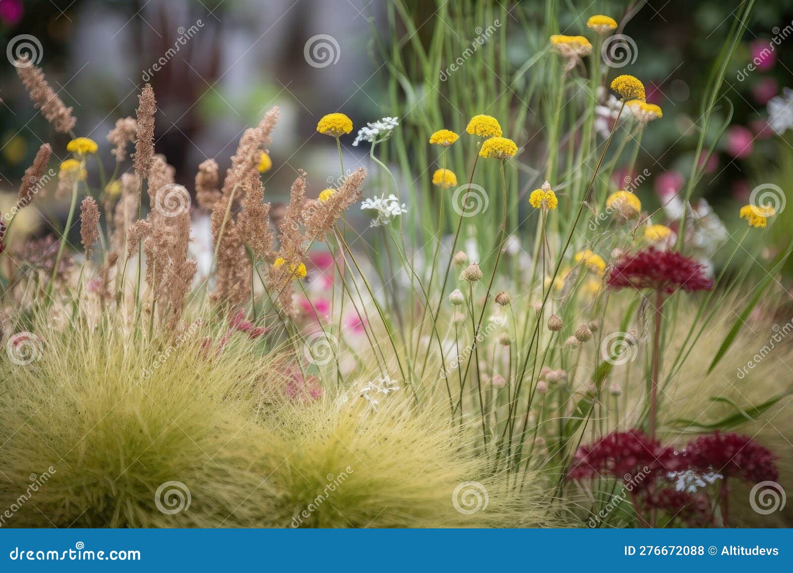 Close-up of Budding Flowers and Grasses in the Garden Stock ...