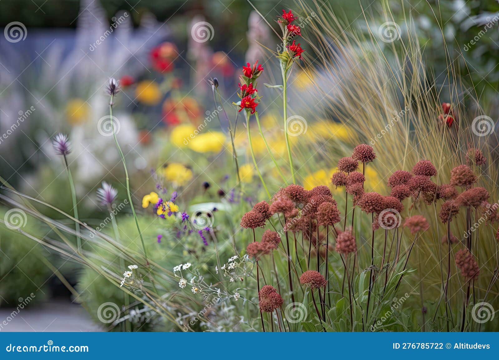 Close-up of Budding Flowers and Grasses in the Garden Stock ...