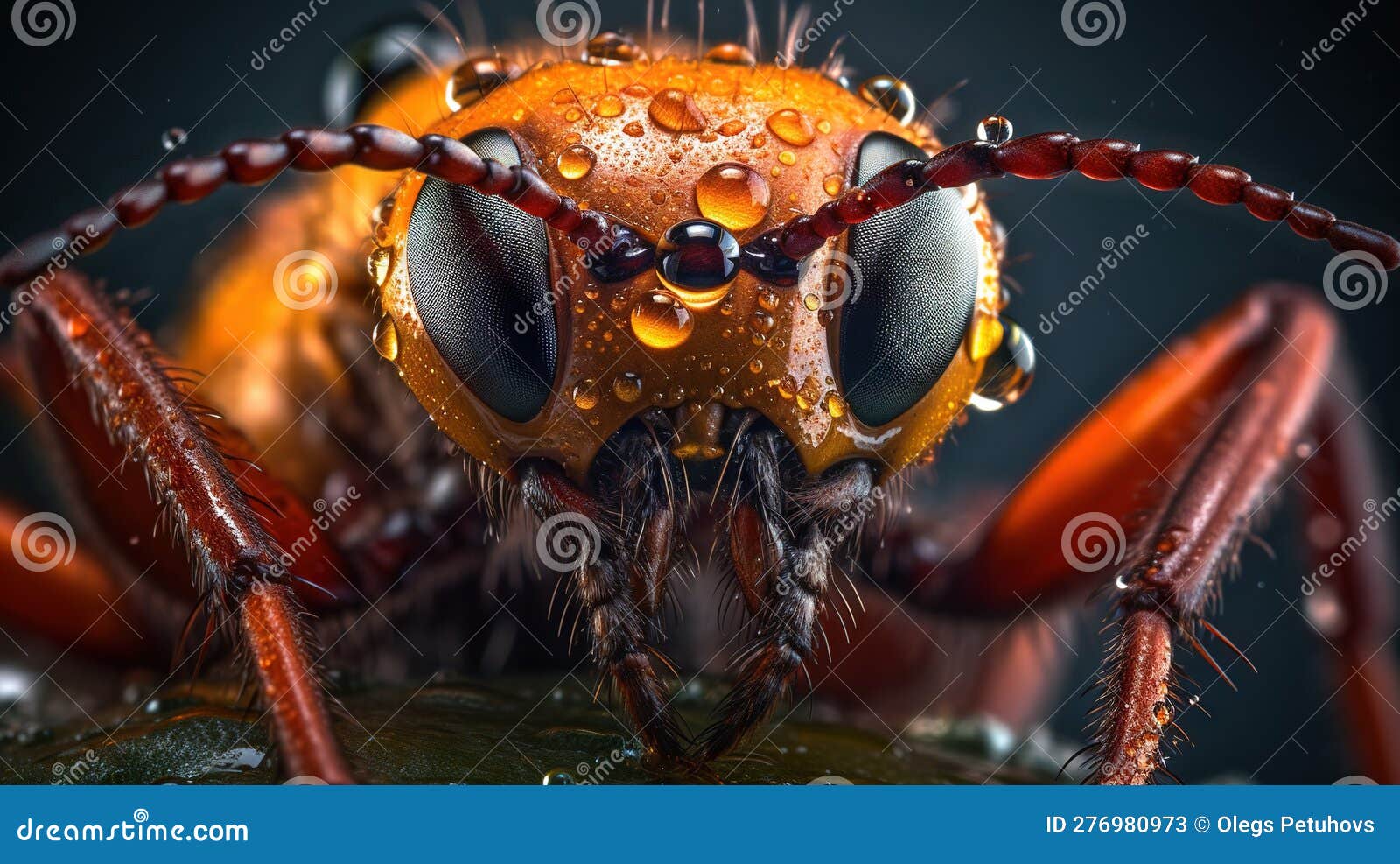 A Close Up of a Bug with Drops of Water on Its Face Stock Illustration ...