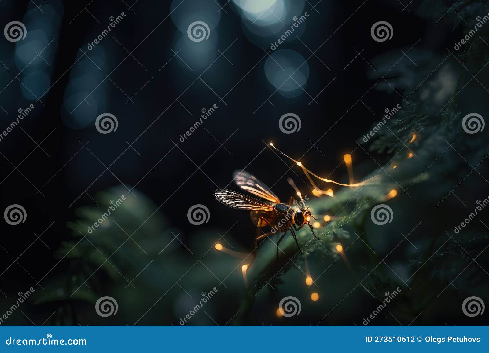 A Close Up of a Bug on a Plant with Lights Stock Illustration ...