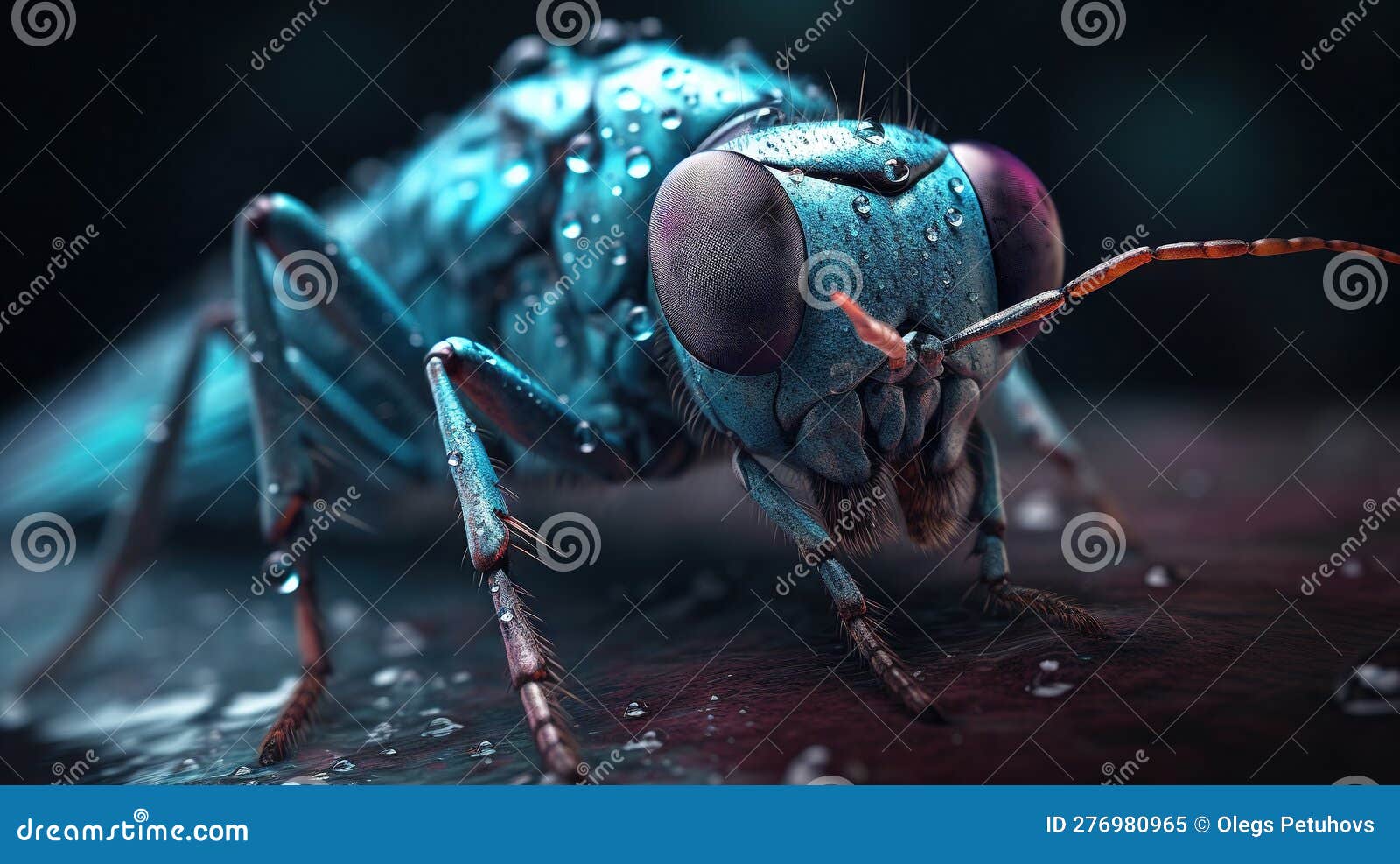 A Close Up of a Bug on a Surface with Drops of Water Stock Illustration ...