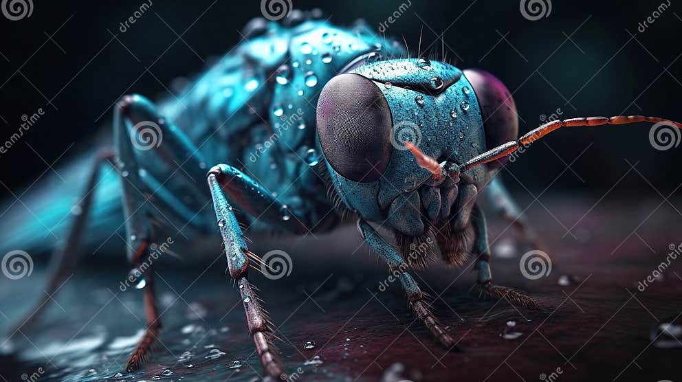 A Close Up of a Bug on a Surface with Drops of Water Stock Illustration ...