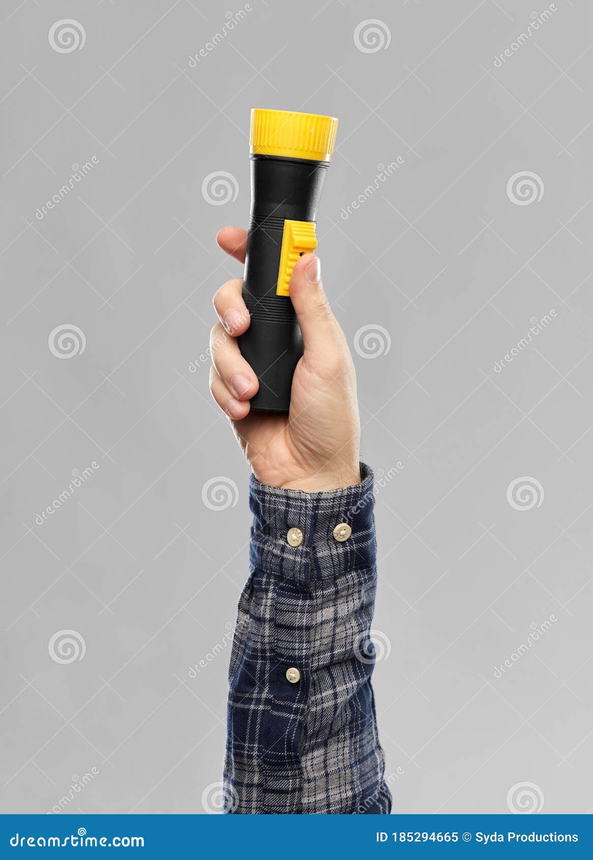 Close Up of Builder`s Hand Holding Flashlight Stock Image - Image of ...