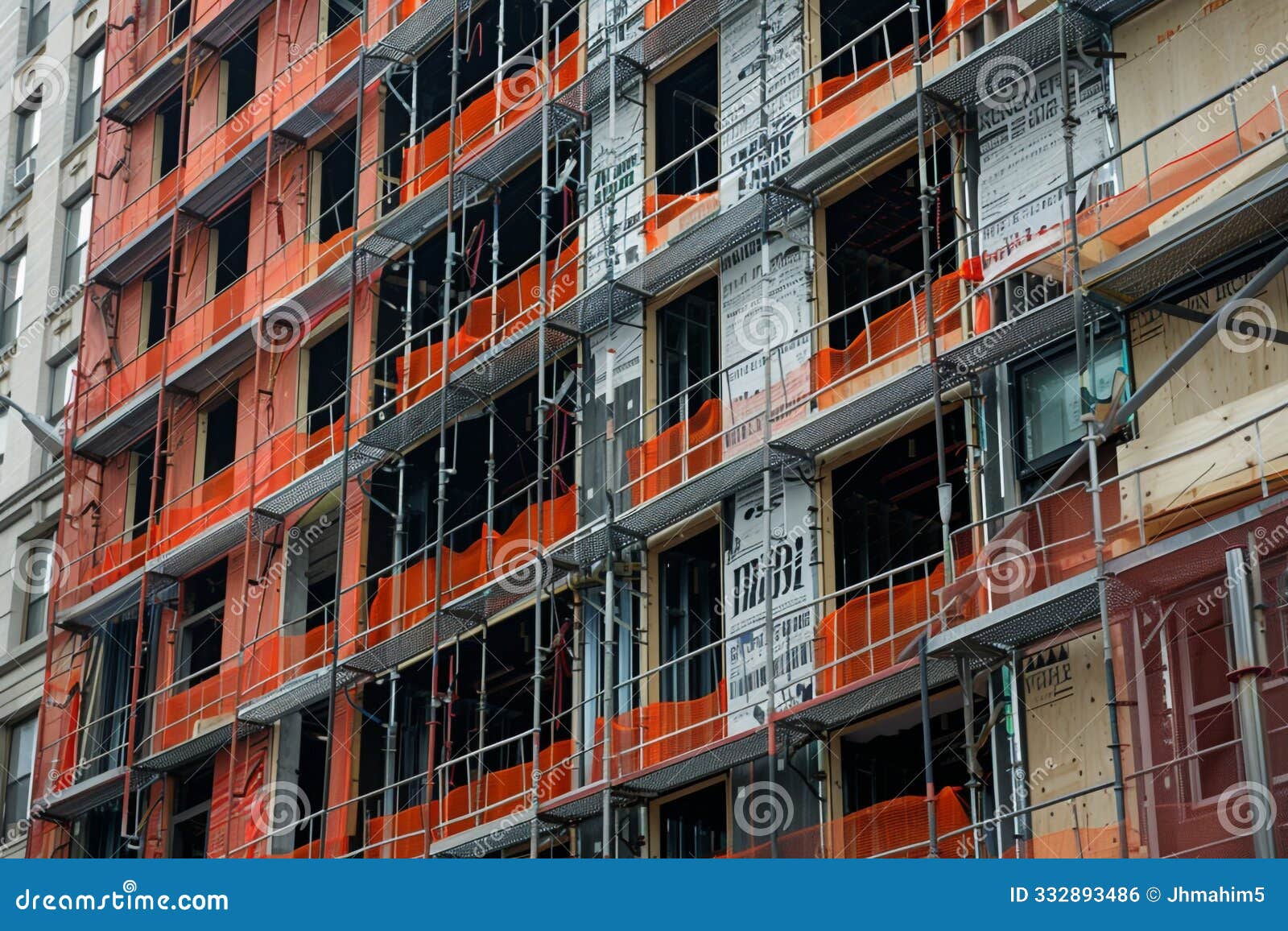 Closeup of a Building Facade Under Construction with a Focus on the ...
