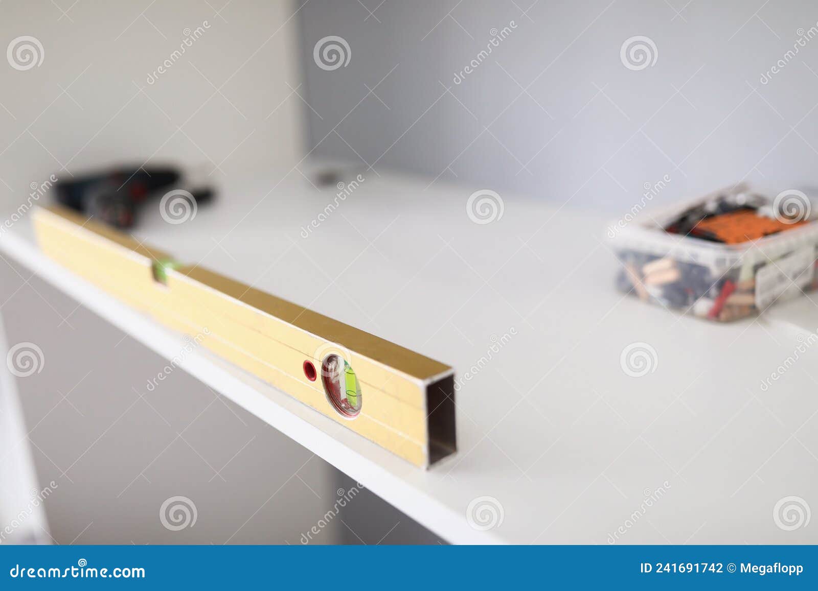 Close Up of Building Level and Self-tapping Screws Stock Photo - Image ...