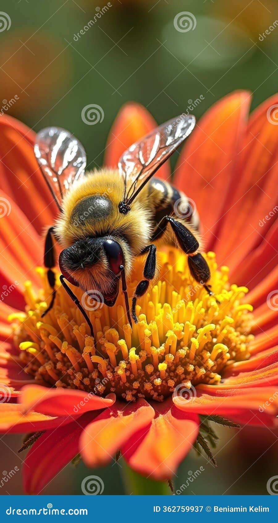 Bumblebee Pollinating A Vibrant Flower In The Garden Royalty-Free Stock ...