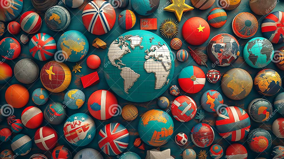 A Close Up of a Bunch of Balls with Different Countries on Them Stock ...