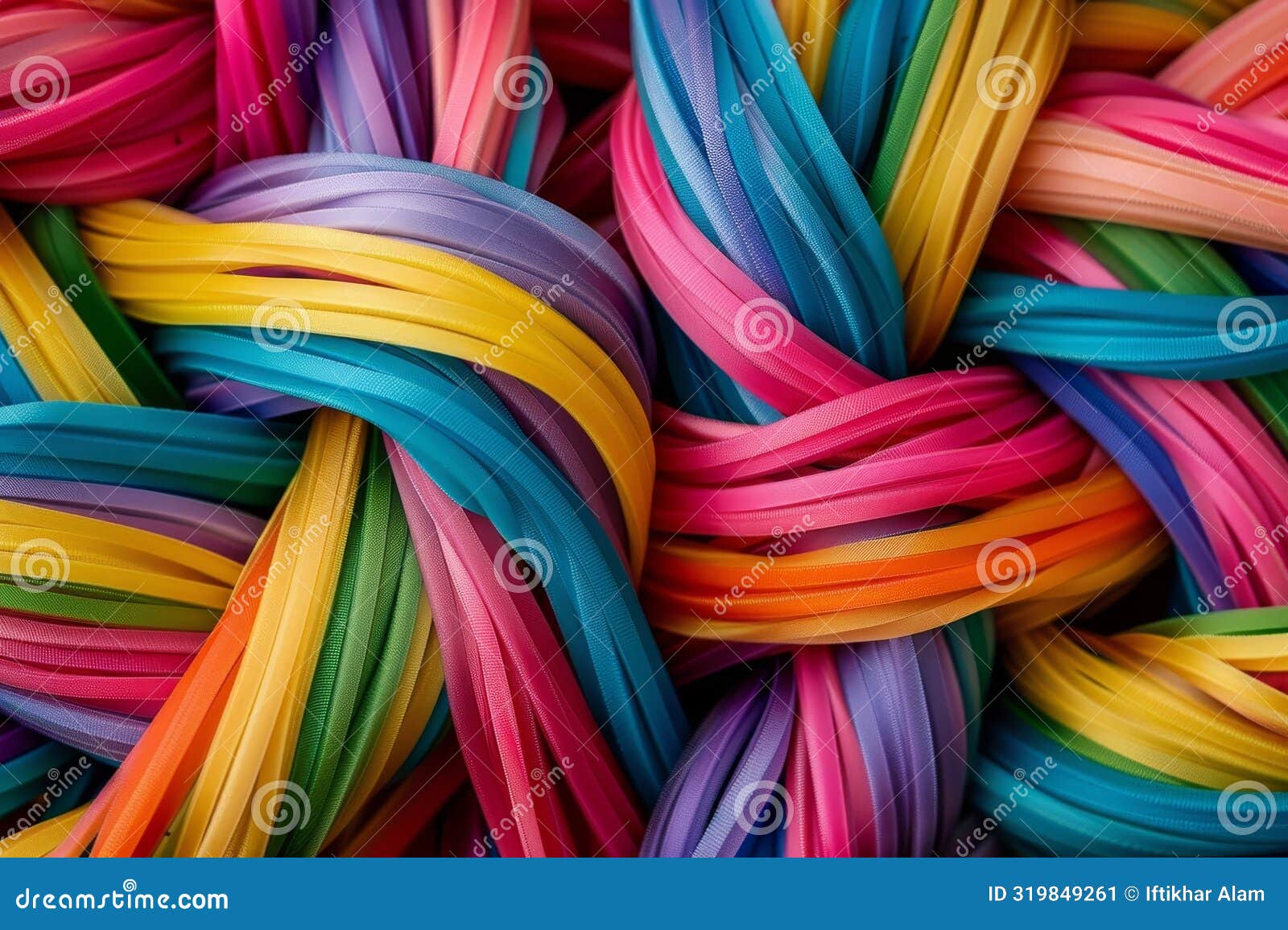 Close Up of a Bunch of Colorful Ribbons with Intricate Rainbow Stripes ...