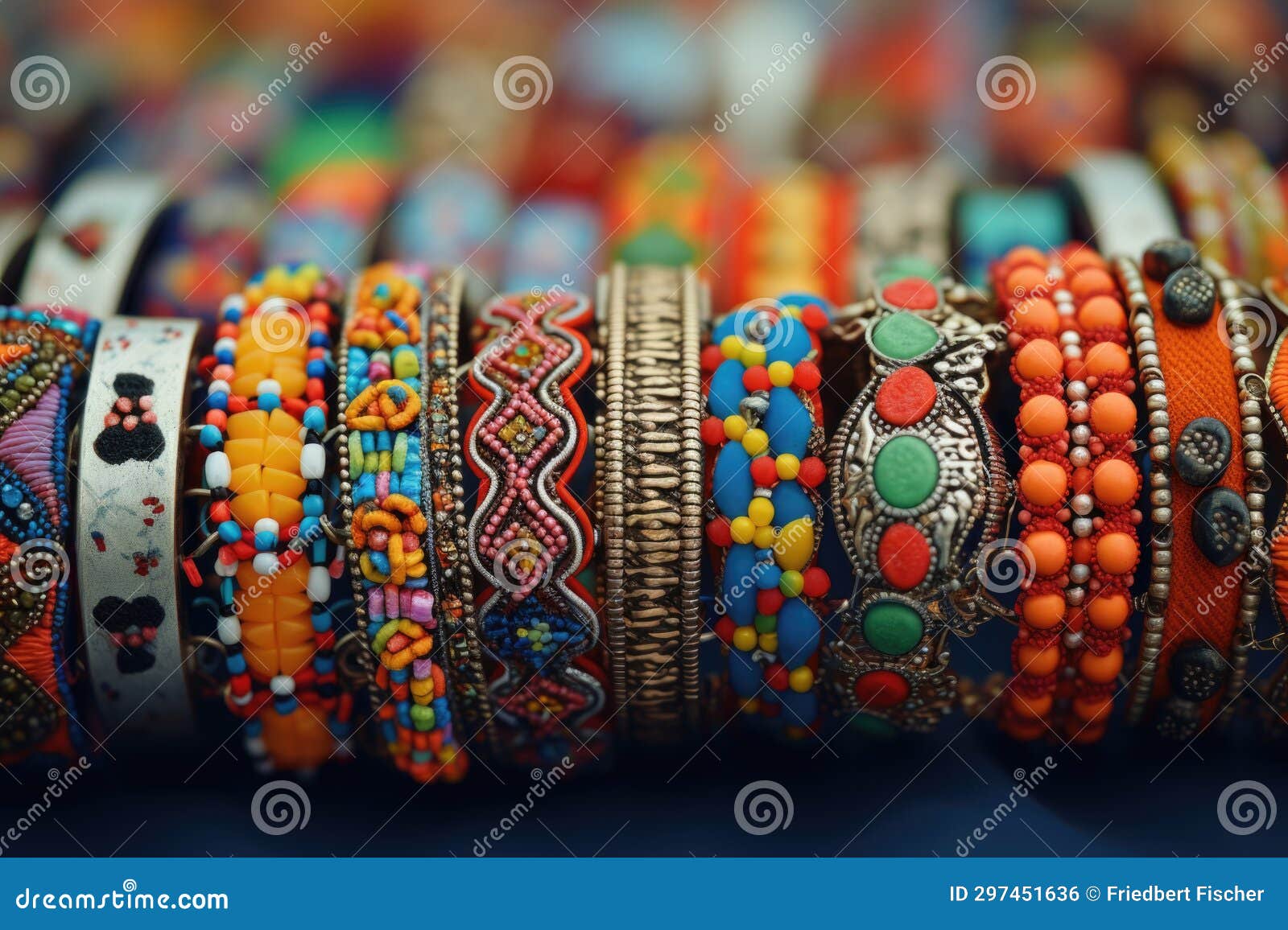 A Close Up of a Bunch of Different Colored Bracelets Stock Photo ...