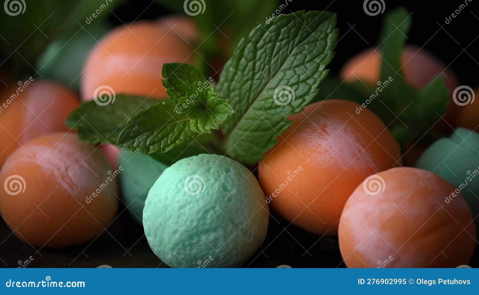 A Close Up of a Bunch of Eggs and Mint on a Table Stock Illustration ...