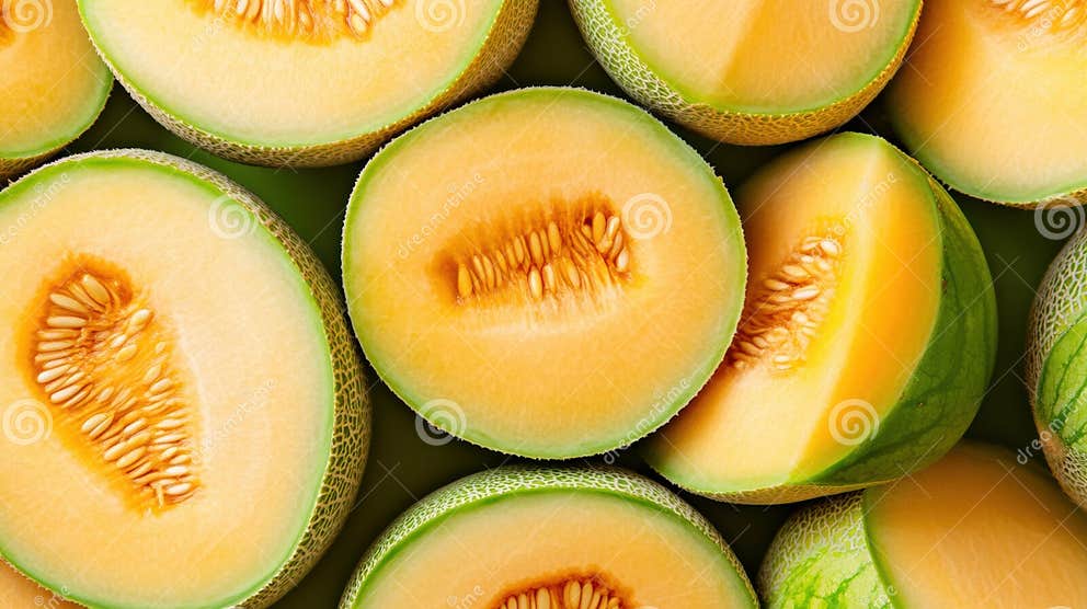 A Close Up of a Bunch of Melons that are Cut in Half, AI Stock Photo ...