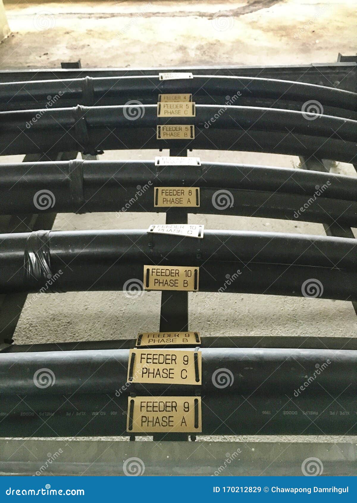 Close-up Bundle of High Voltage Cables on Cable Ladder Stock Image ...
