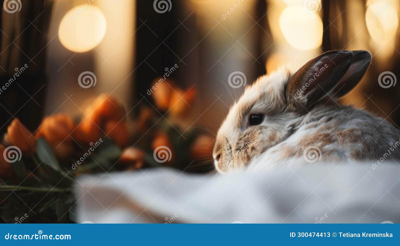 Close-up of a Bunny Rabbit, Blurred Background of Easter Decorations ...