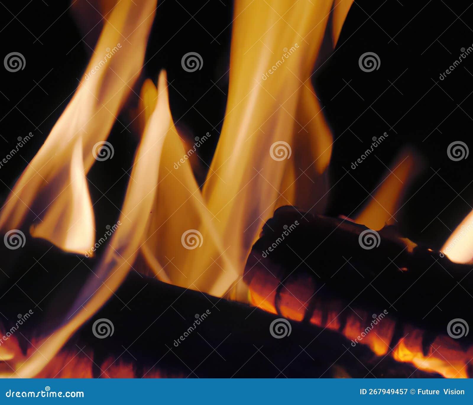 Close Up of Burning Bonfire with Branches and Orange Flames, Created Using Generative Ai ...