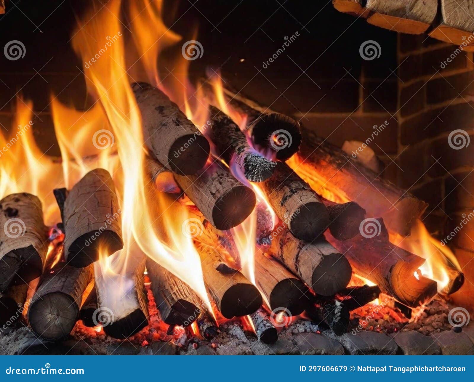 A Close-up of a Burning Fireplace with Logs and Embers, Generated AI ...