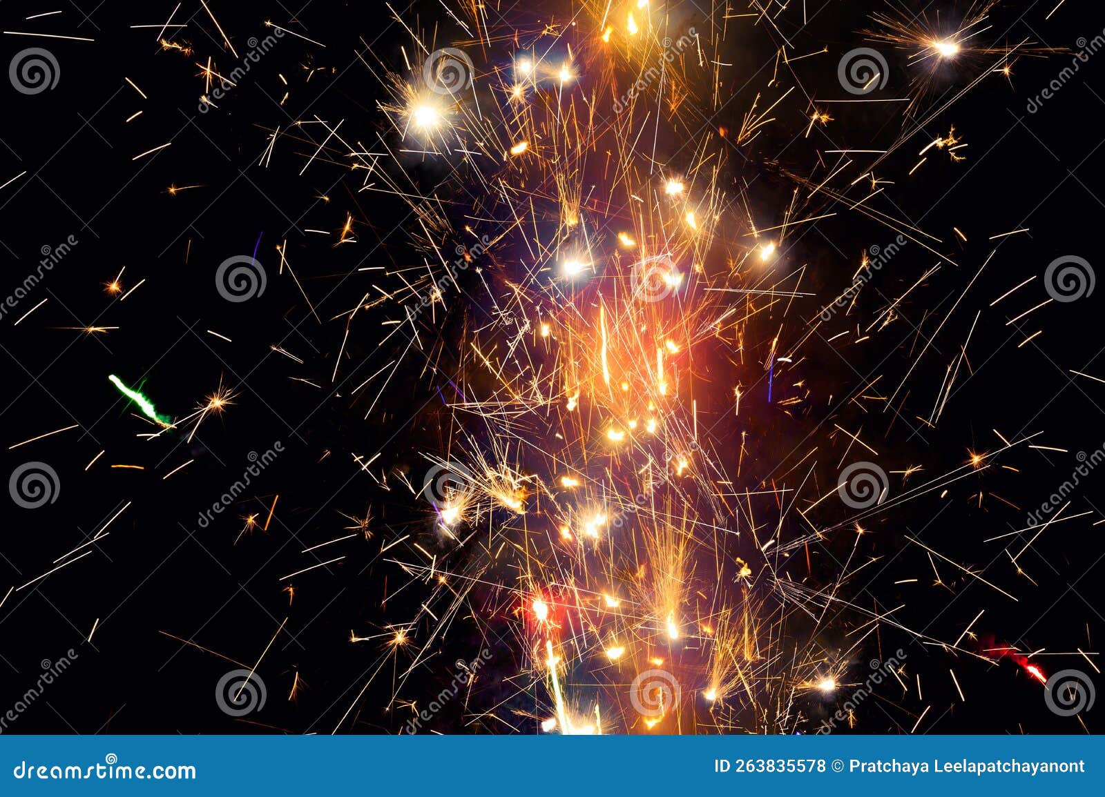 Close Up Burning Flare or Flame with Bright Sparks and Smoke on ...