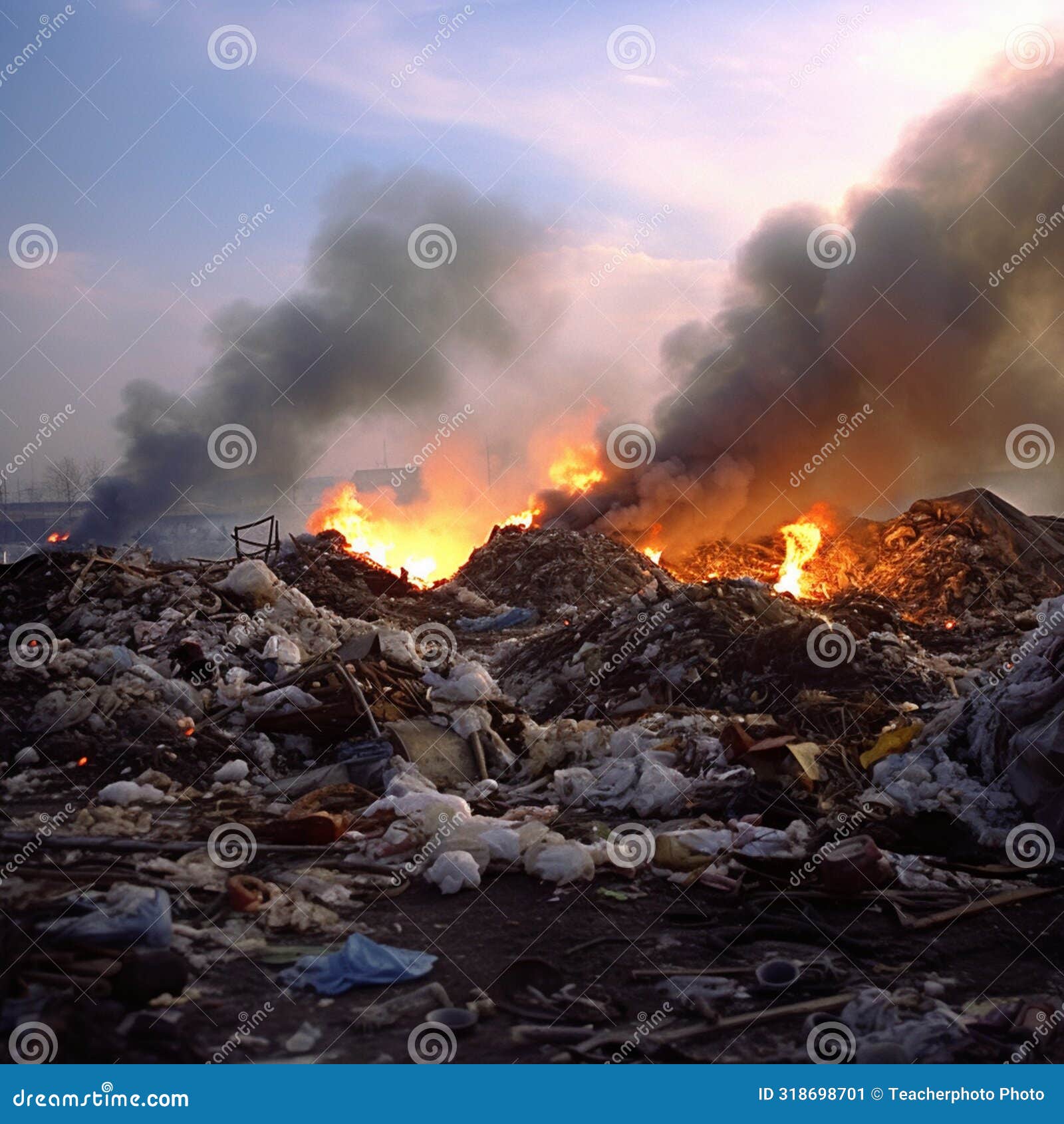 A Close-up of a Burning Garbage Dump Site Reveals the Intense Flames ...