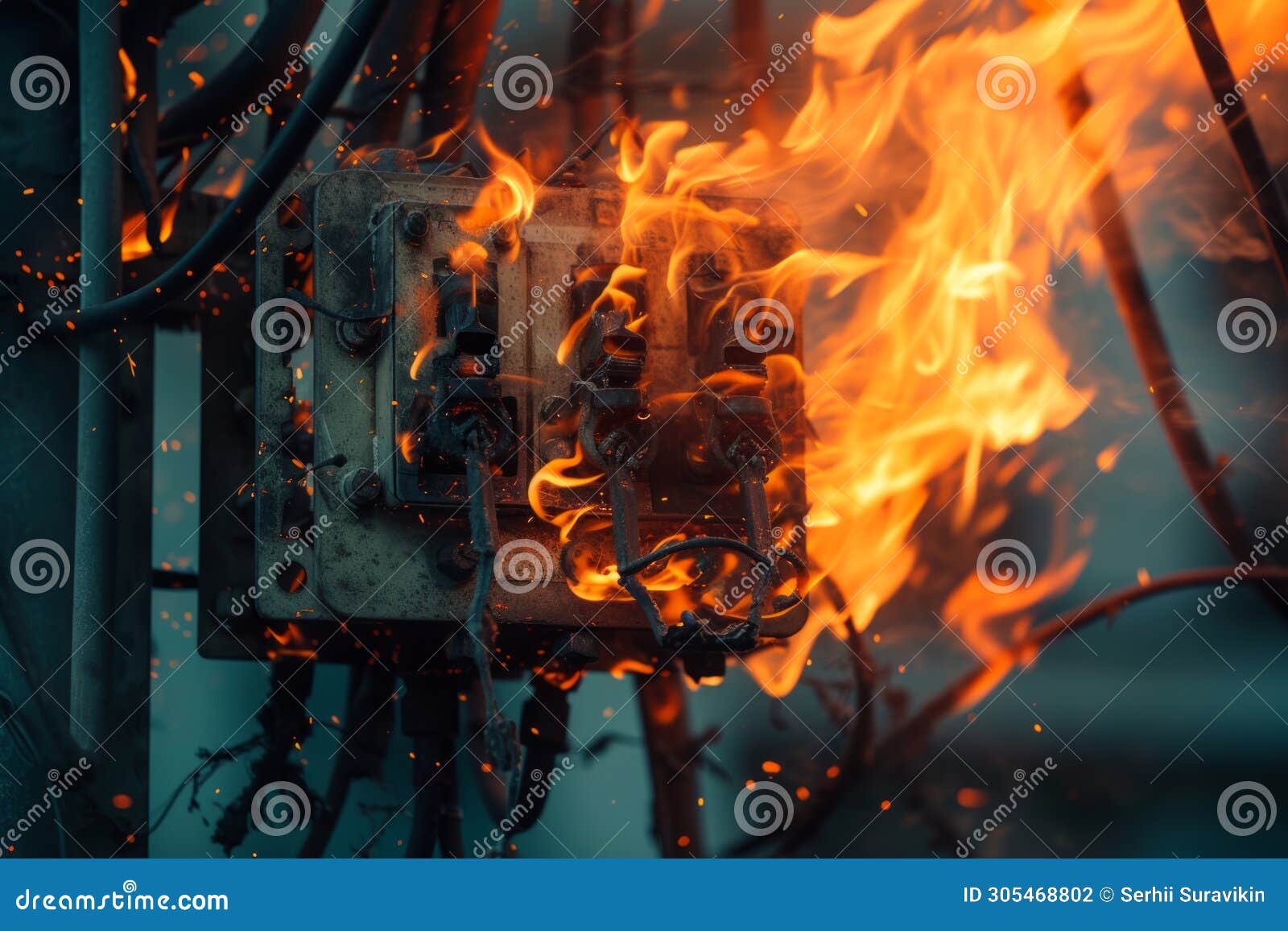 Close Up of a Burning Machine - Overloaded Switchboard and Circuit ...