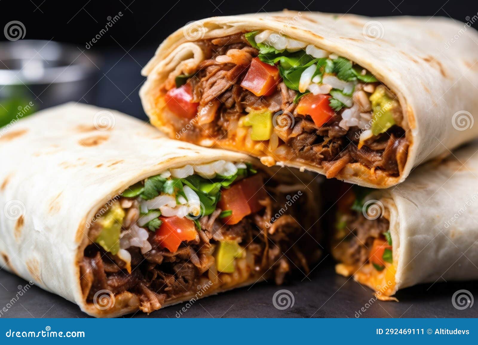 Close-up of Burrito Cut into Slices Showcasing Layers Stock Image ...
