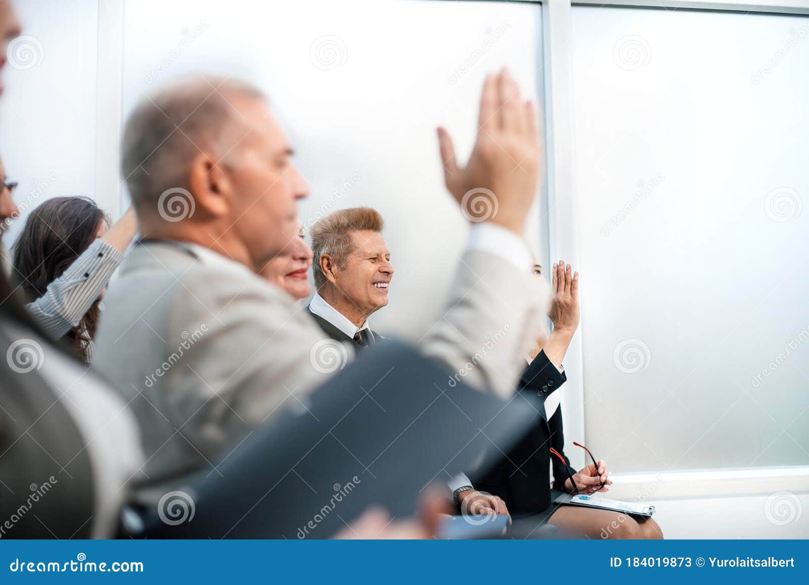 Close Up. Business Man Asks a Question during a Business Seminar Stock ...