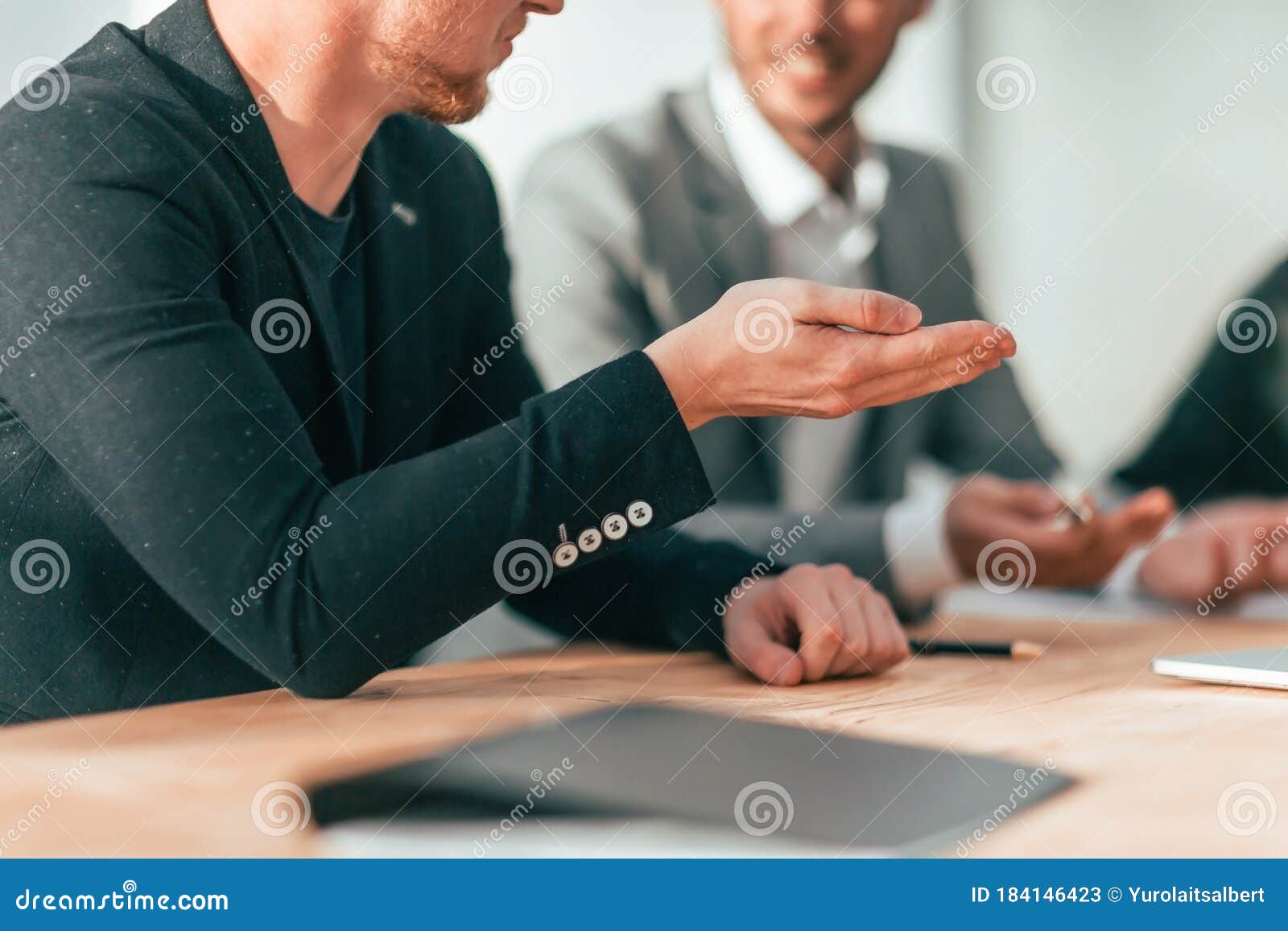 Close Up. Business Man Discussing with Colleagues Working Issues Stock ...