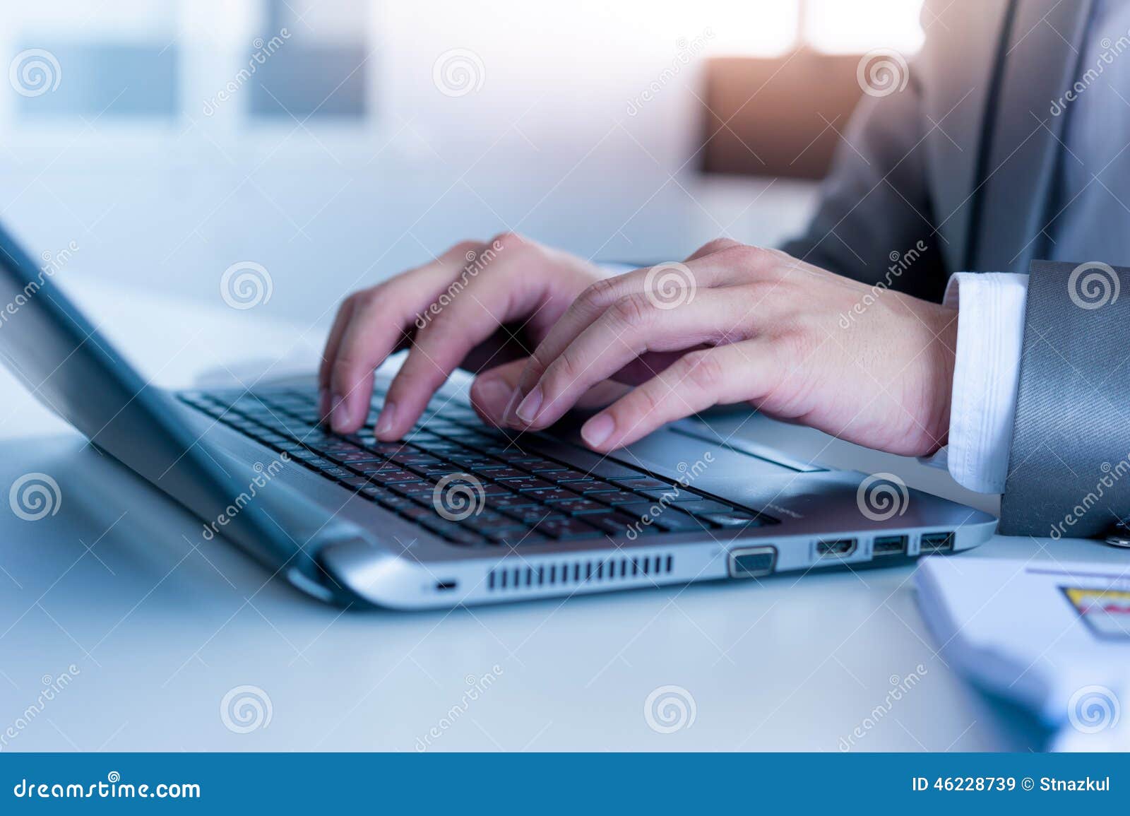 Close Up of Business Man Hands Typing on Laptop Computer Stock Image ...