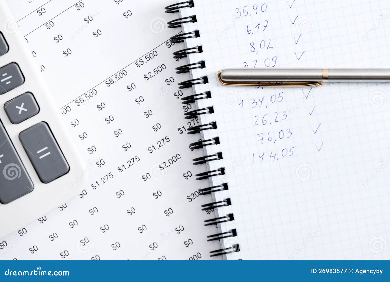 Close Up of Business Notebook, Pen, Calculator Stock Image - Image of ...