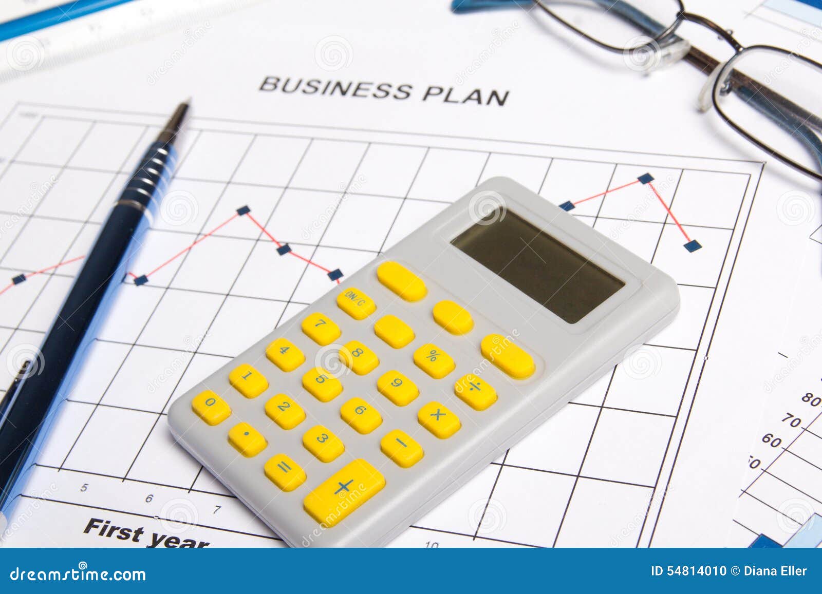 Close Up of Business Papers with Graphs, Charts and Calculator Stock ...